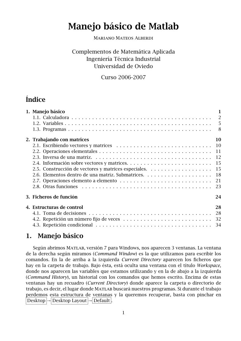 PDF de programación - Manejo basico de Matlab